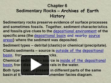 PPT – Chapter 6 Sedimentary Rocks Archives of Earth History PowerPoint ...