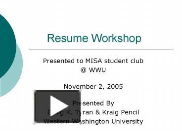 Resume Workshop presentation | free to view