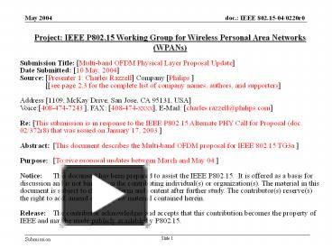 Project: IEEE P802.15 Working Group for Wireless Personal Area Networks (WPANs) presentation ...