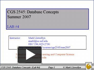 CGS 2545: Database Concepts presentation | free to view