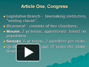 Article One, Congress presentation | free to view