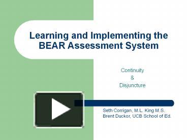 Learning and Implementing the BEAR Assessment System presentation ...