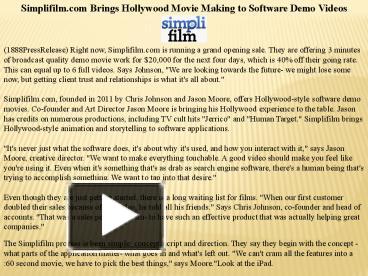 PPT – Simplifilm.com Brings Hollywood Movie Making to Software Demo Videos PowerPoint ...
