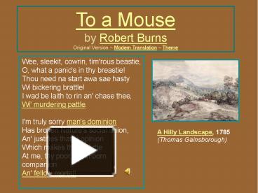 To a Mouse by Robert Burns Original Version ~ Modern Translation ...