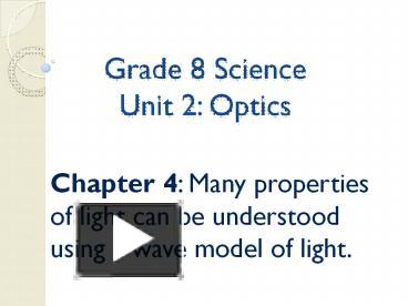 Grade 8 Science Unit 2: Optics Chapter 4: Many properties of ...