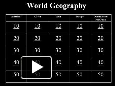 World Geography - PowerPoint Jeopardy presentation | free to view