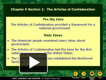 PPT – Chapter 5 Section 1: The Articles of Confederation PowerPoint ...