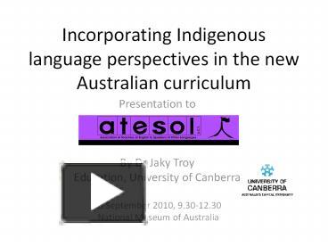 PPT – Incorporating Indigenous language perspectives in the new ...