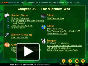 PPT – Chapter 29 The Vietnam War Section Notes Video The War PowerPoint ...