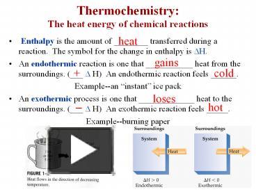 Thermochemistry: The heat energy of chemical reactions heat ...