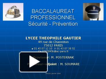 PPT – BACCALAUREAT PROFESSIONNEL Sйcuritй - Prйvention PowerPoint presentation | free to view ...