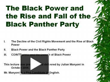 The Black Power and the Rise and Fall of the Black Panther Party ...