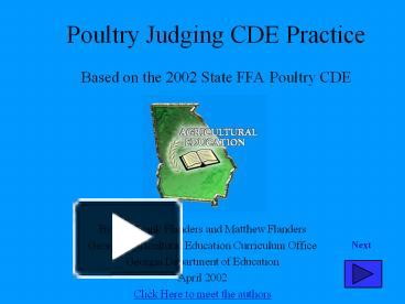 Poultry Judging CDE Practice Based on the 2002 State FFA Poultry CDE ...