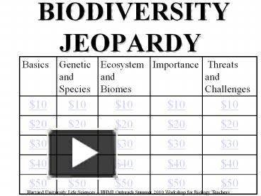 BIODIVERSITY JEOPARDY Basics Genetic and Species Ecosystem presentation ...