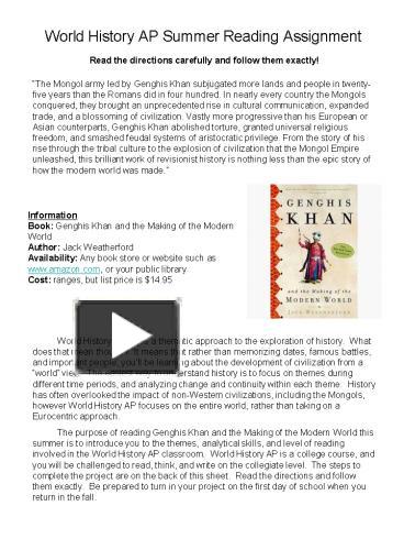 PPT – World History AP Summer Reading Assignment PowerPoint presentation | free to view - id ...