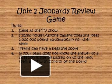 Unit 2 Jeopardy Review Game presentation | free to download