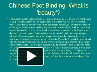 Chinese Foot Binding, What is beauty presentation | free to view