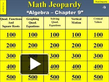 PPT – Math Jeopardy PowerPoint presentation | free to view - id: 3ff167 ...