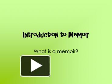 Introduction to Memoir presentation | free to view