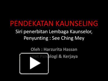 PENDEKATAN KAUNSELING Siri penerbitan Lembaga Kaunselor, Penyunting : See Ching Mey presentation ...