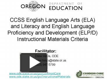 CCSS English Language Arts (ELA) and Literacy and English Language ...