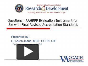 Questions: AAHRPP Evaluation Instrument for Use with Final Revised Accreditation Standards ...