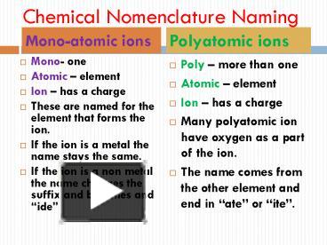 PPT – Chemical Nomenclature Naming PowerPoint presentation | free to ...
