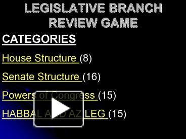 PPT – LEGISLATIVE BRANCH REVIEW GAME PowerPoint presentation | free to ...