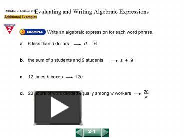 Evaluating and Writing Algebraic Expressions presentation | free to ...