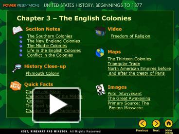 Chapter 3 The English Colonies presentation | free to view