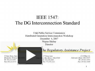 IEEE 1547: The DG Interconnection Standard presentation | free to view