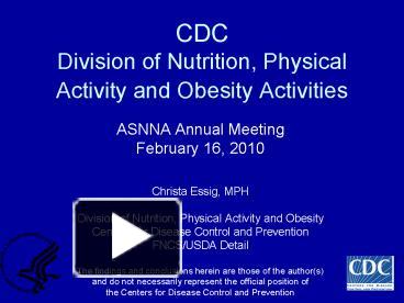 CDC Division of Nutrition, Physical Activity and Obesity Activities ...