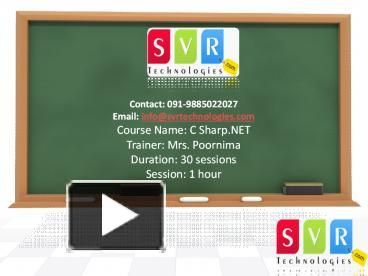 C# sharp.net online training course content by SVR Technologies presentation | free to download