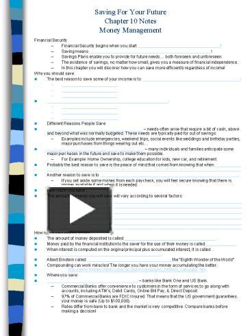 PPT – Saving For Your Future Chapter 10 Notes Money Management ...