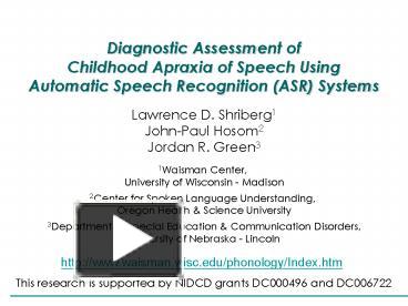 PPT – Diagnostic Assessment of Childhood Apraxia of Speech Using ...