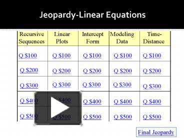 Jeopardy-Linear Equations presentation | free to view