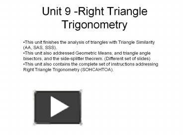 PPT – Unit 9 -Right Triangle Trigonometry PowerPoint presentation ...