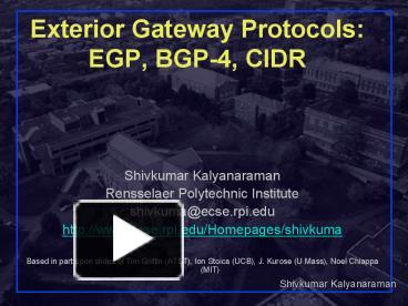 Exterior Gateway Protocols: EGP, BGP-4, CIDR presentation | free to view