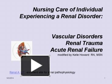 Nursing Care of Individual Experiencing a Renal Disorder: Vascular ...