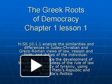 The Greek Roots of Democracy Chapter 1 lesson 1 presentation | free to view
