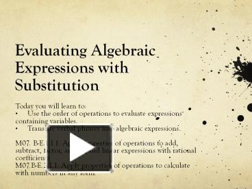 Evaluating Algebraic Expressions with Substitution presentation | free ...