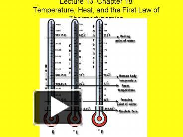 Lecture 13 Chapter 18 Temperature, Heat, and the First Law of ...