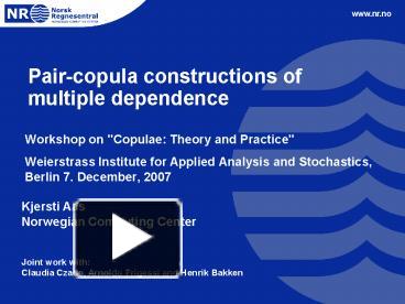 Pair-copula constructions of multiple dependence presentation | free to view