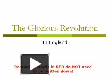PPT – The Glorious Revolution PowerPoint presentation | free to ...