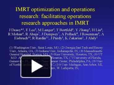 PPT – IMRT optimization and operations research: facilitating ...