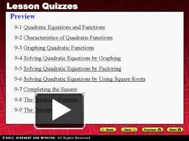 9-1 Quadratic Equations and Functions presentation | free to view