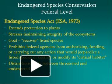 PPT – Endangered Species Act ESA, 1973 PowerPoint presentation | free ...