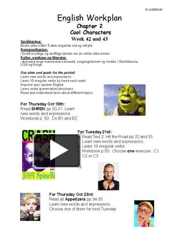 PPT – English Workplan Chapter 2 Cool Characters Week 42 and 43 PowerPoint presentation | free ...