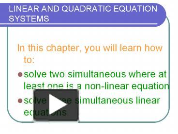 LINEAR AND QUADRATIC EQUATION SYSTEMS presentation | free to download