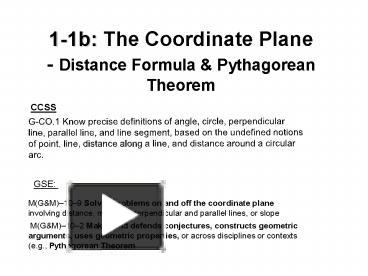PPT – 1-1b: The Coordinate Plane - Distance Formula PowerPoint ...